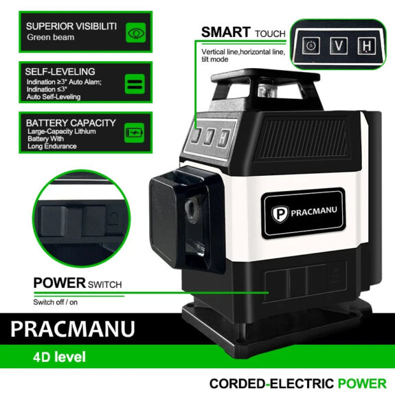 Pracmanu Mini 4D Laser Level – 16 Lines, Green Beam – Pracmanu Official ...